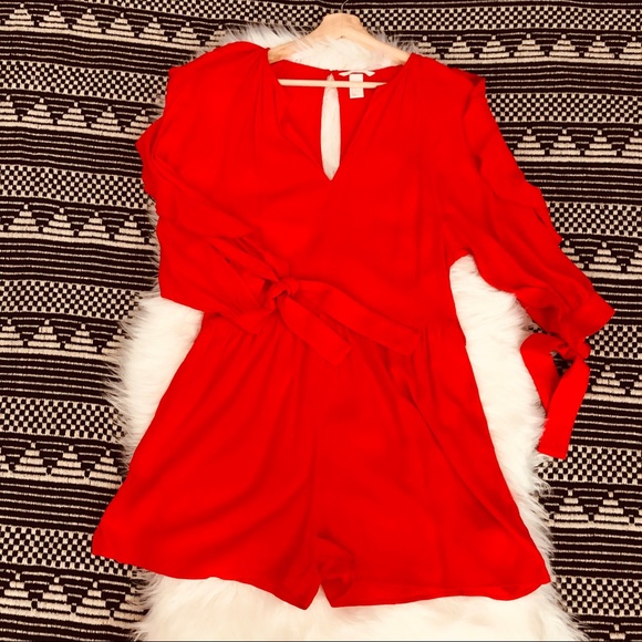 H&M | Pants & Jumpsuits | Hm Bright Red Ruffled Eyelet Romper 4 | Poshmark